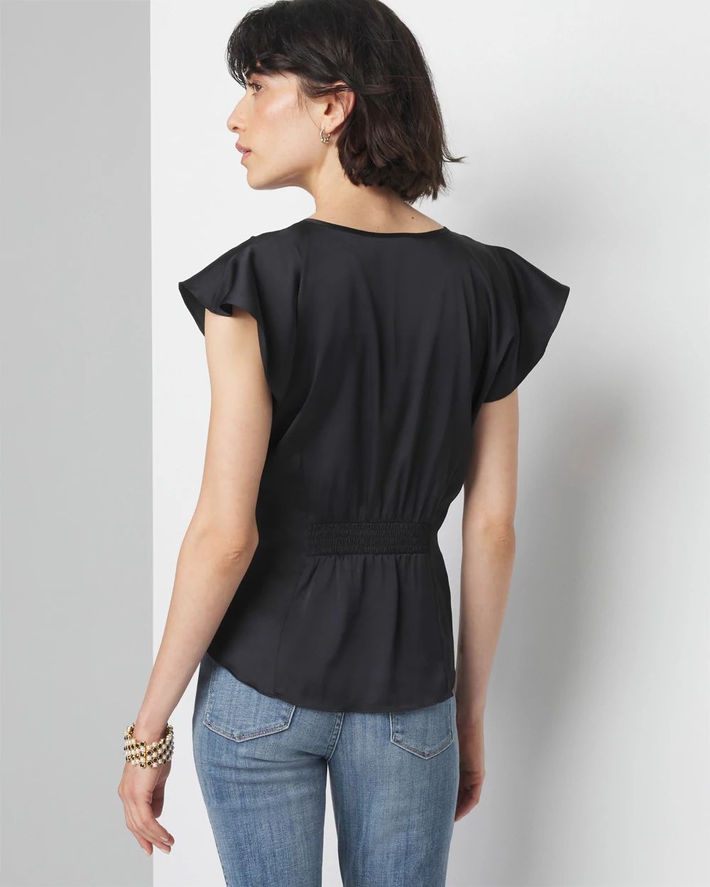 Ruched Front Flutter Sleeve Shell Top | White House Black Market